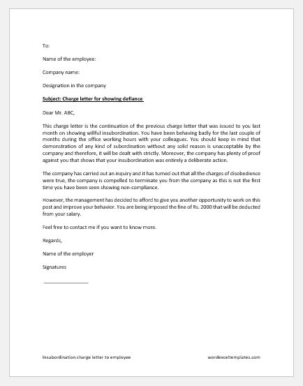 Insubordination Charge Letter To Employee Free Letters