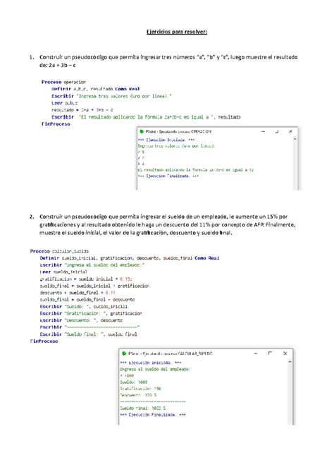 Seudocodigo Utilizando El Programa Pseint Algoritmos Ejercicios