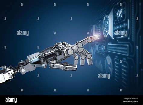 D Rendering Robot Working With Hud Or Graphic Display Stock Photo Alamy