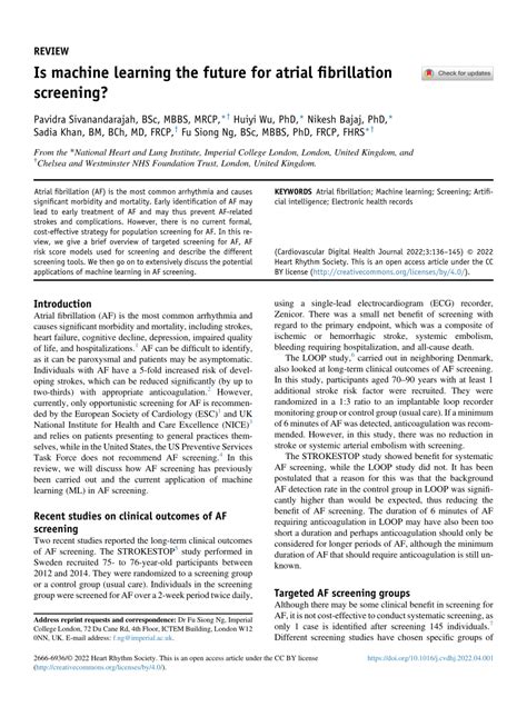 Pdf Is Machine Learning The Future For Atrial Fibrillation Screening