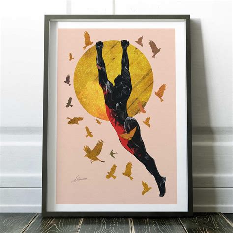 Surreal Flying Man Art Print Erotic Male Figure Golden Birds Etsy