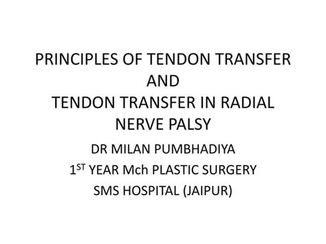 Principles Of Tendon Transfer And Basics Of Tendon Transfer For Radial