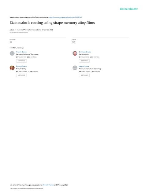 Elastocaloric Cooling Using Shape Memory Alloy Fil Pdf Heat Transfer Heat