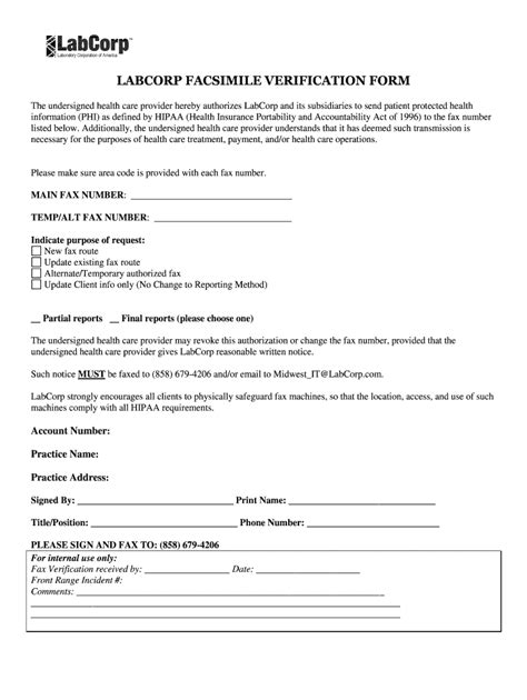 Labcorp Facsimile Verification Form Sdishelp Com Fill Out And Sign