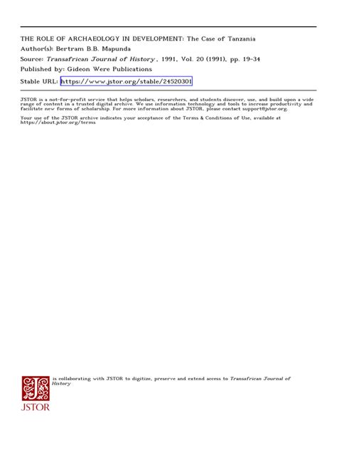 Mapunda Rolearchaeologydevelopment 1991 Pdf Archaeology Anthropology