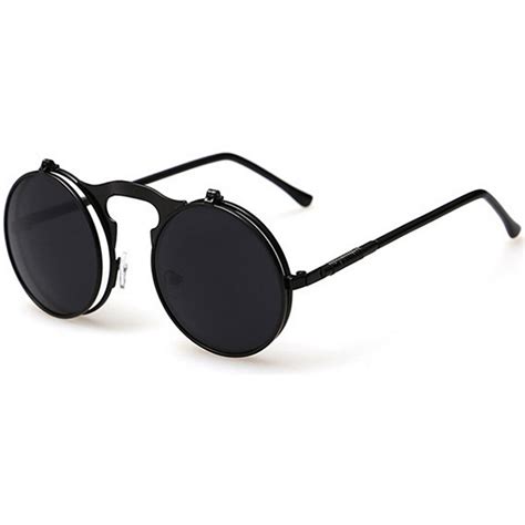 Bulky Round Flip Up Metal Sunglasses Black