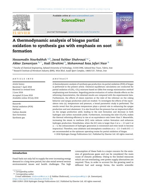 Nourbakhsh A Thermodynamic Analysis Of Biogas Partial Oxidation To Synthesis Gas With Emphasis