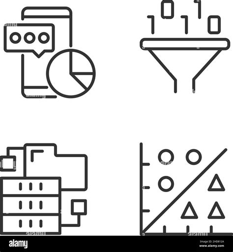 Data Mining Tools Linear Perfect Pixel Icons Set Stock Vector Image