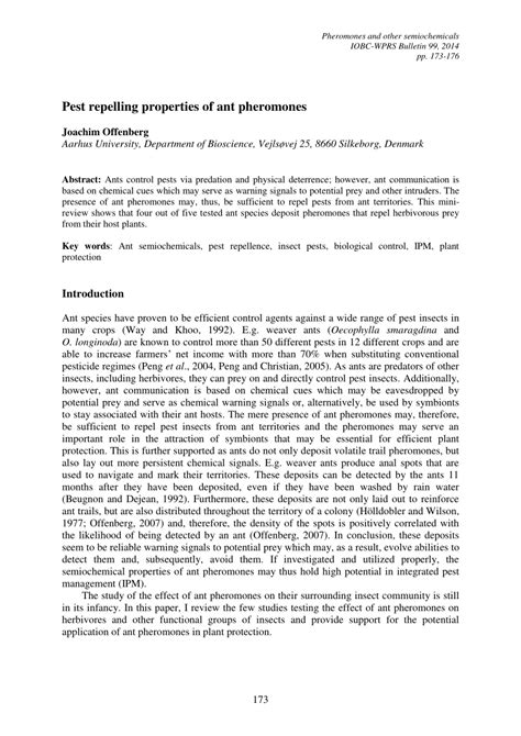 Pdf Pest Repellent Properties Of Ant Pheromones
