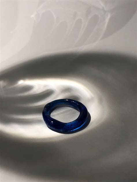 Deep Blue Glass Ring Sleek Minimalist Borosilicate Jewelry Artisan