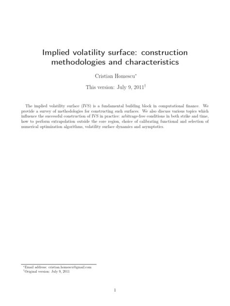 Implied Volatility Surface Construction Pdf Implied Volatility