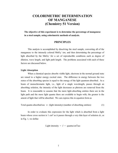 Manganese Determination Colorimetric Analysis Lab