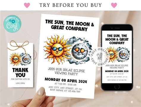 Solar Eclipse Party Invitation Printable Editable Template In Corjl Eclipse Viewing Party