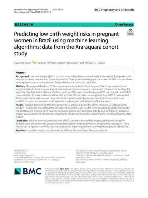 Pdf Predicting Low Birth Weight Risks In Pregnant Women In Brazil Using Machine Learning