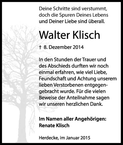 Traueranzeigen Von Walter Klisch Trauer In Nrw De