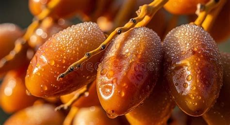 Shiny Dates On A Stem Covered In Water Droplets Stock Illustration