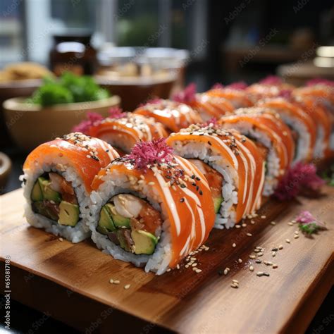 Sushi Maki Nori Roll Set With Rice Cucumber Salmon Avocado Unagi