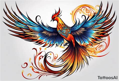 Russian Firebird Phoenix In Flight With Very Long Fancy Tail With