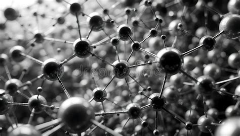 A Monochrome Depiction Of Interconnected Spheres And Rods Forming A Complex Network Structure
