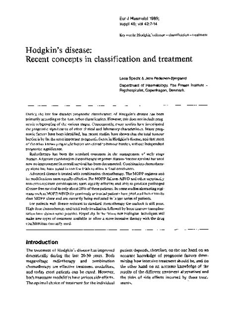 Pdf Hodgkins Disease Recent Concepts In Classification And