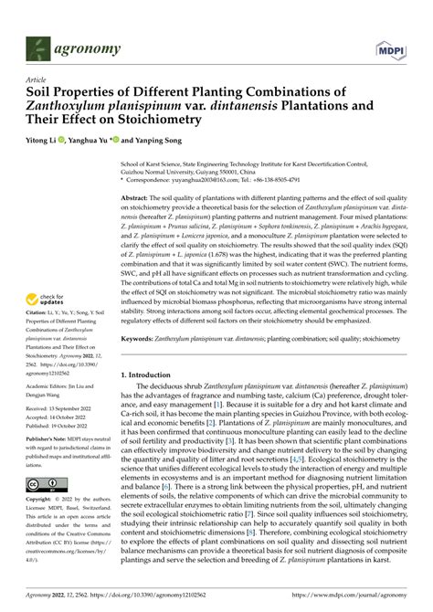 Pdf Soil Properties Of Different Planting Combinations Of Zanthoxylum