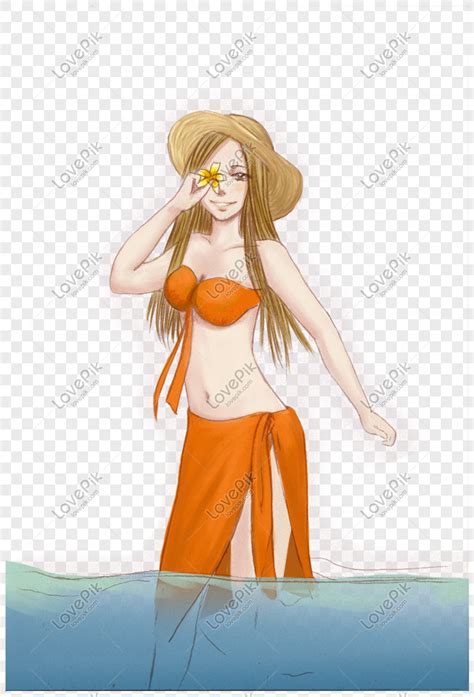 여름 해변 소녀 그림 Png 일러스트 무료 다운로드 Lovepik