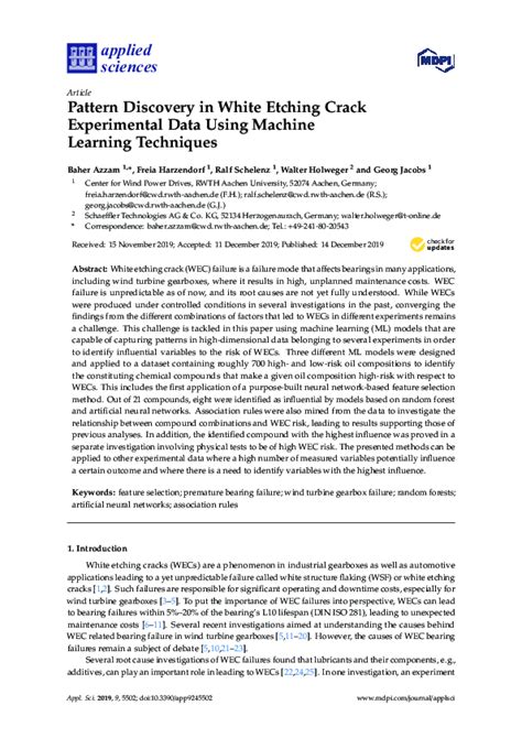 Pdf Pattern Discovery In White Etching Crack Experimental Data Using