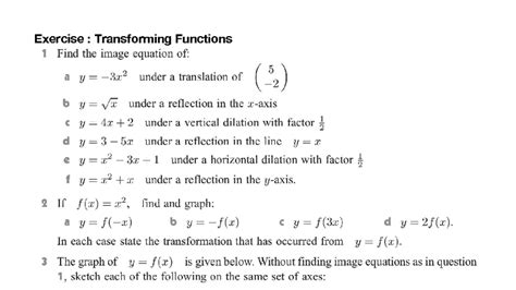 Transforming Functions Exercise Image Equations And Graphs Studocu