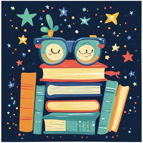 Cute Books And Eyeglasses On A Dark Background Vector Illustration