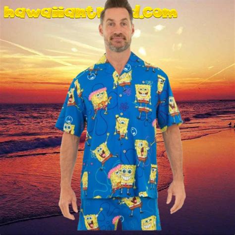 Spongebob Cosplay Playing Guitar On The Beach Hawaiian Shirt Hawaiiantrend