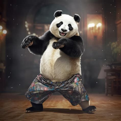 Premium Ai Image Cool Cheerful Cartoon Style Panda Dancing Salsa