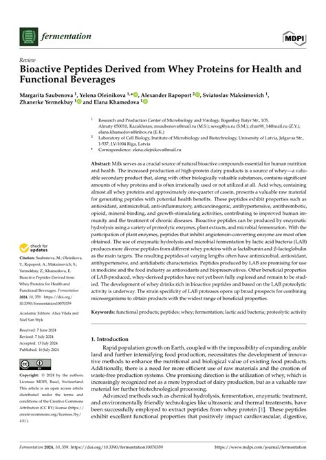 Pdf Bioactive Peptides Derived From Whey Proteins For Health And