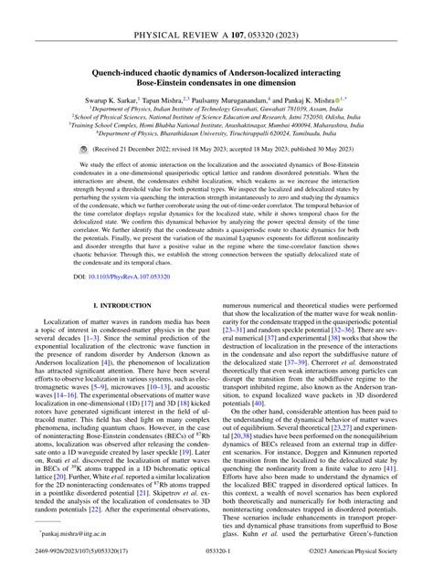 pdf quench induced chaotic dynamics of anderson localized interacting