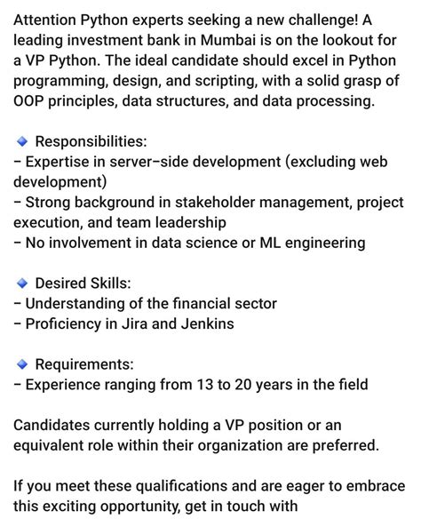 A Leading Investment Bank Needs A Vp Python Soon The Bank Will