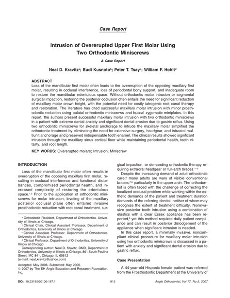 Pdf Intrusion Of Overerupted Upper First Molar Using Two Orthodontic