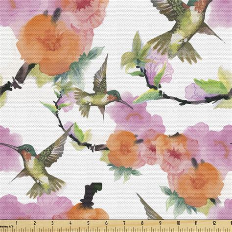 Ambesonne Hummingbird Fabric By The Yard Upholstery Blossoms On