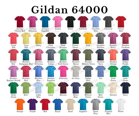 Editable Gildan 64000 Color Chart And Size Chart Canva Etsy Uk