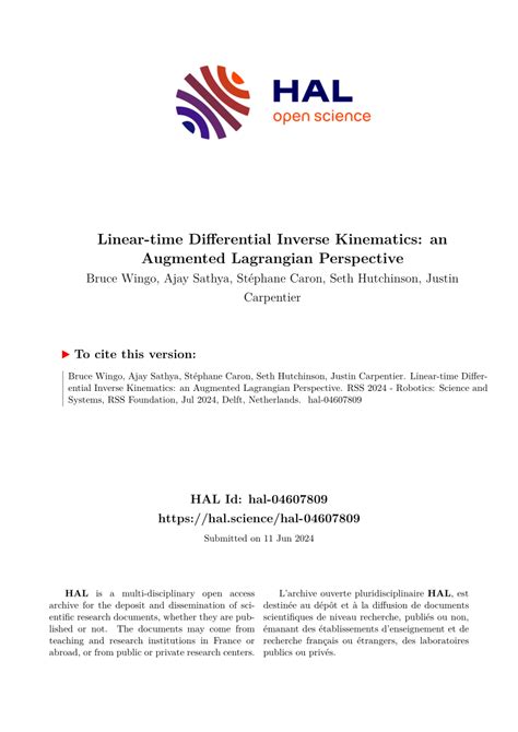 Pdf Linear Time Differential Inverse Kinematics An Augmented