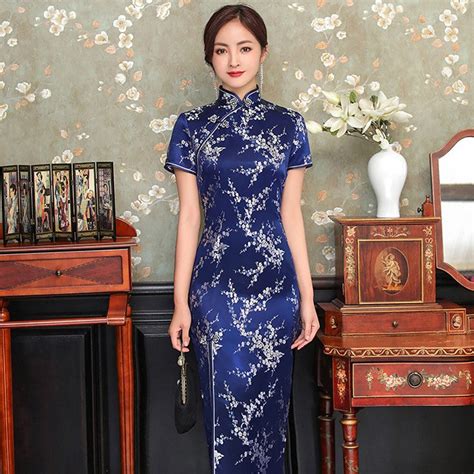 Floral Brocade Open Front Classic Cheongsam Chinese Dress Idreammart