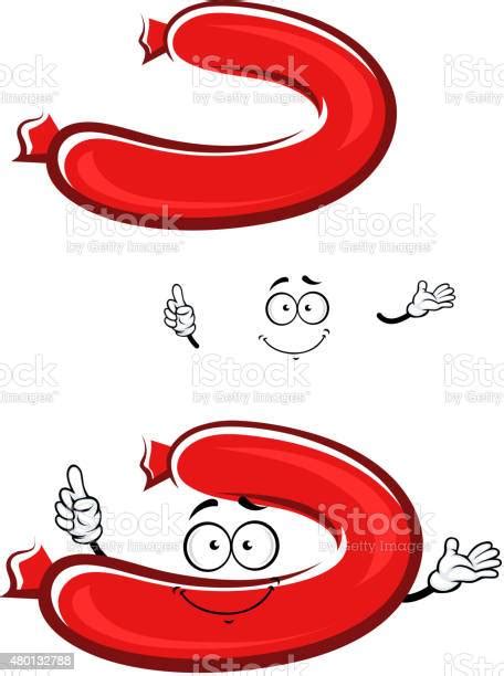 Funny Smoked Beef Sausage Cartoon Character Stock Illustration