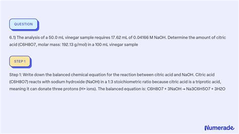 Solved 61 The Analysis Of A 500 Ml Vinegar Sample Requires 1762 Ml