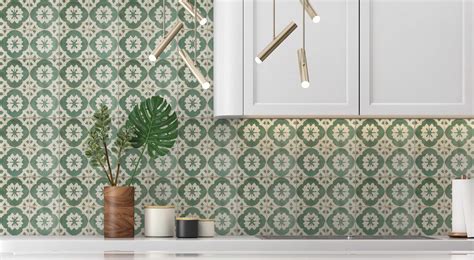 Ceramic Tile Green Patterned Vintage Moroccan Design Green Kitchen