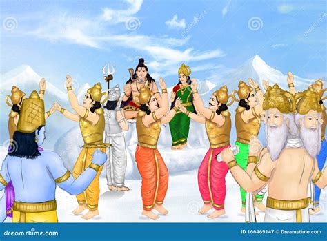 Devas And Asuras Worshipping Lord Shiva Stock Illustration Illustration Of Demons Gods 166469147
