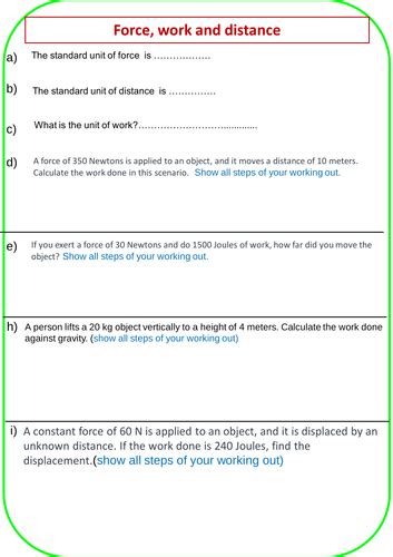 Work Distance And Force Teaching Resources
