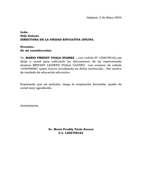 Oficio Retiro De Documentos Colegio Pdf