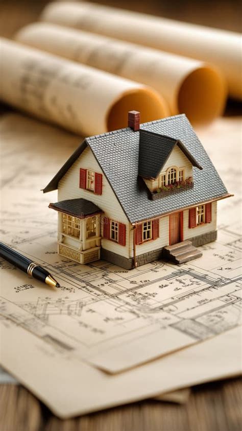 Model House On Architectural Plans With Drafting Tools On Wooden Table