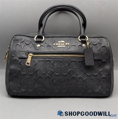 Authentic Coach Black Embossed Monogram Leather Rowan Satchel