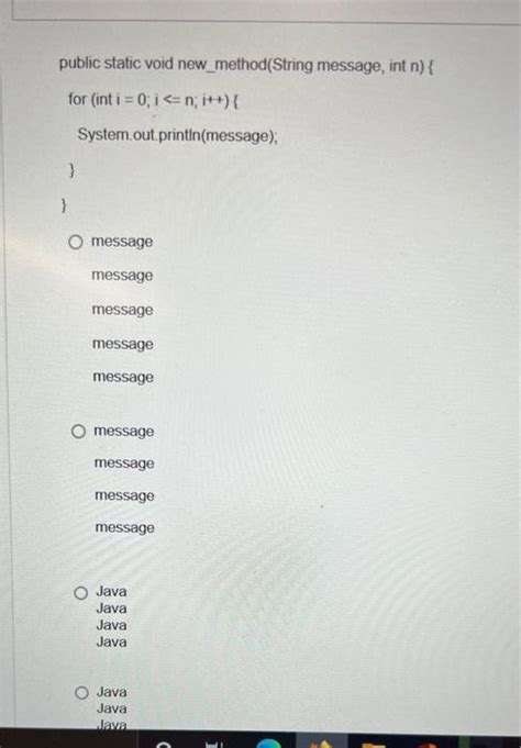 Public Static Void New Method String Message Int N Chegg