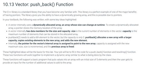 Solved 1013 Vector Pusndack Runction The C Library Is