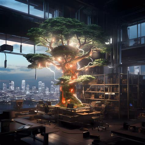 Cyberpunk Retro Futuristic Tree With Neon Lights Stock Image Image Of Cyberpunk Purple 290680713
